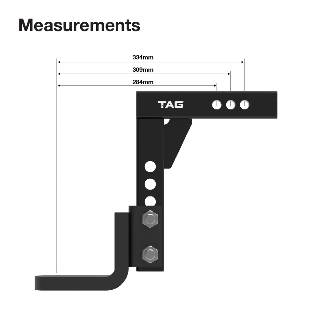 TAG - Adjustable Heavy Duty Tow Ball Mount 90° Face, 50mm Square Hitch ...